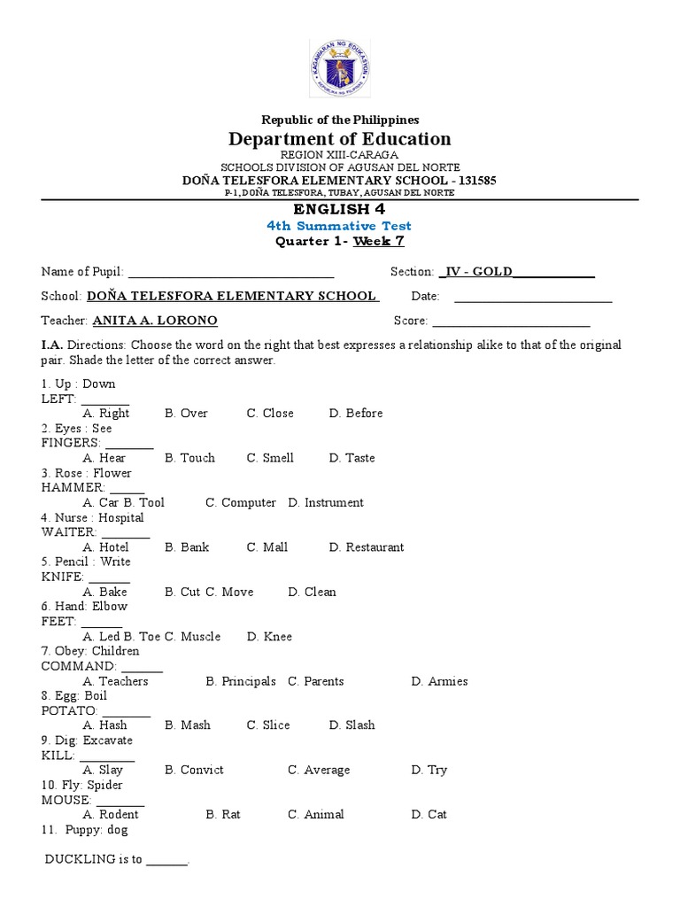Validated 4th ST. Q1. ENG.4 | PDF