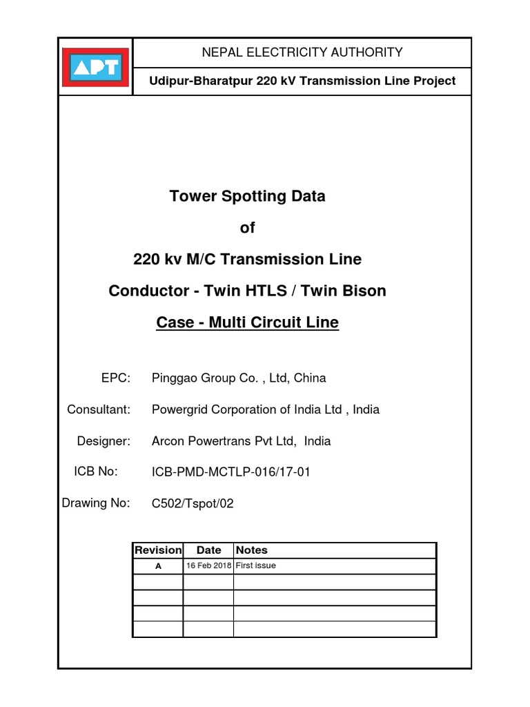 Tower Spotting Data of 220 KV M/C Transmission Line: Nepal Electricity Authority | PDF ...