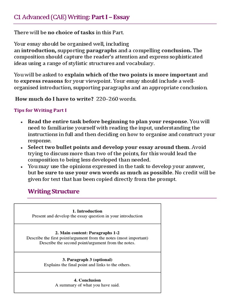 C1 Advanced (CAE) Writing: Part I - Essay | PDF | Essays | Grammar