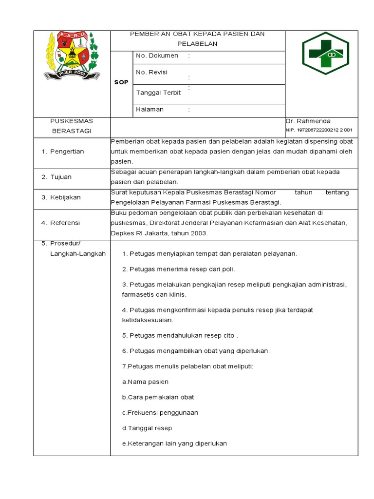 Sop Pemberian Obat Kepada Pasien 2020 Pdf