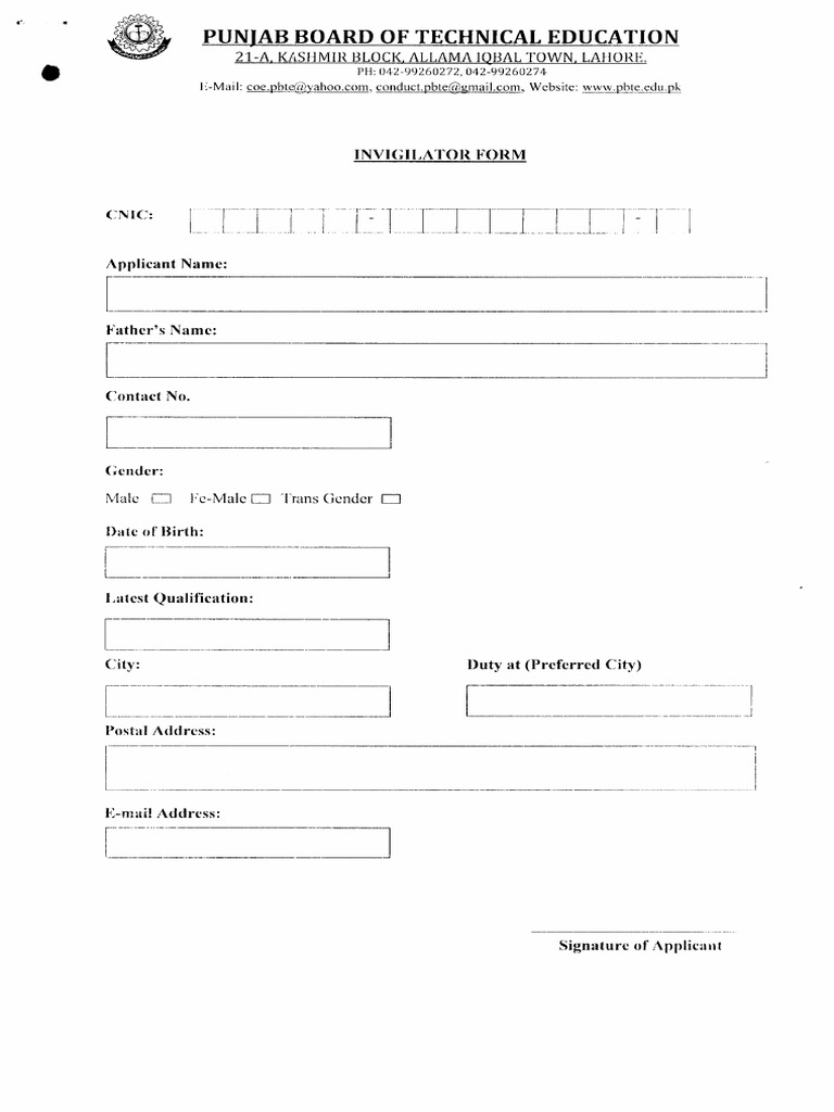 Invigilator Form | PDF