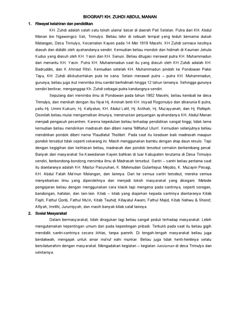 Biografi Kh. Zuhdi Abdul Manan | PDF | Ilmu Sosial