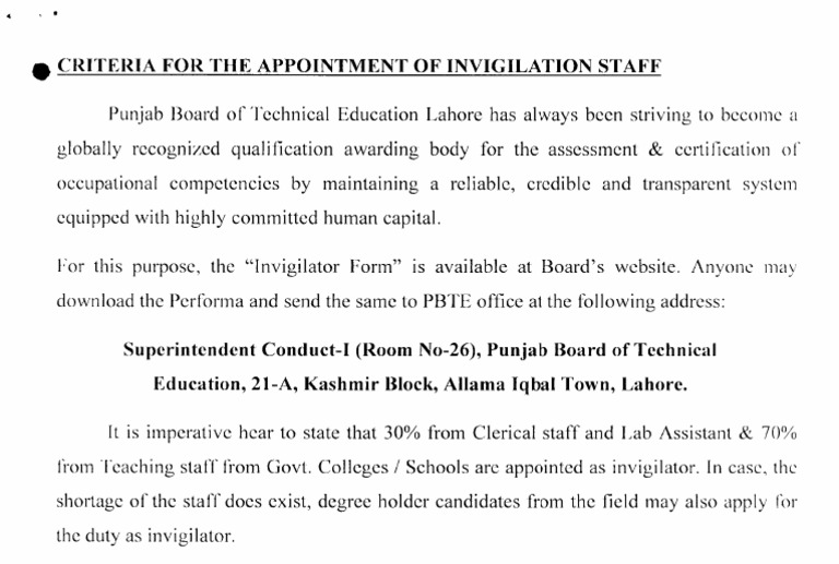 Criteria of Invigilation | PDF