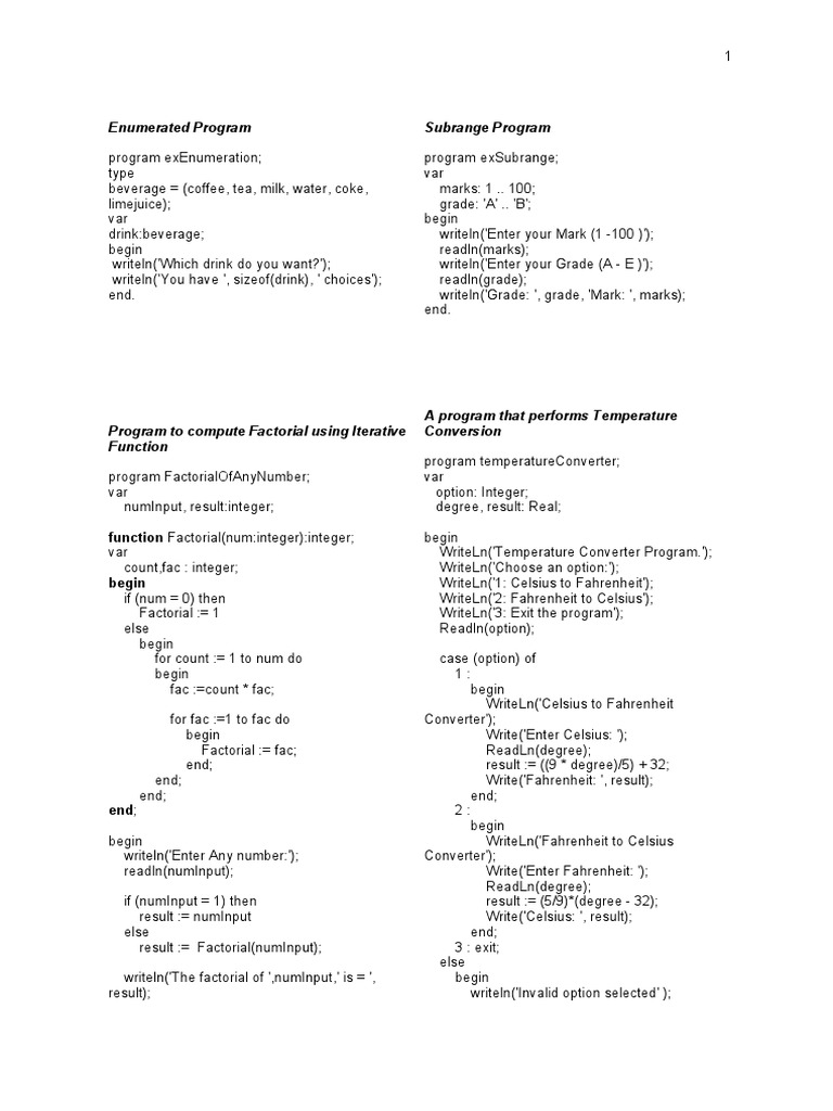 Pascal Sample Programs Pdf Constructor Object Oriented Programming Programming 