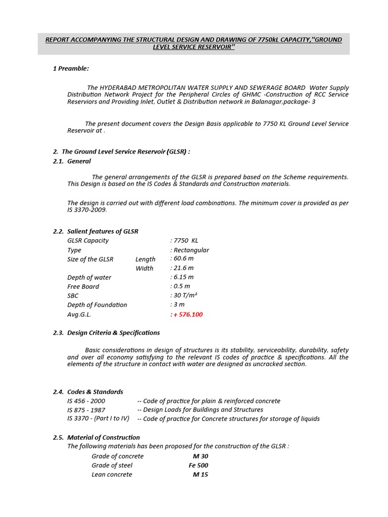 Design and Structural Drawings for a 7750kL Rectangular Ground Level ...