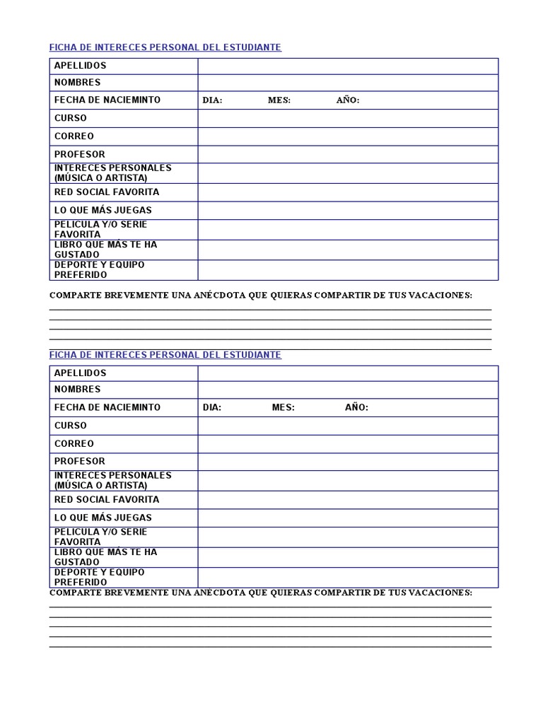 Ficha Personal de Intereses | PDF