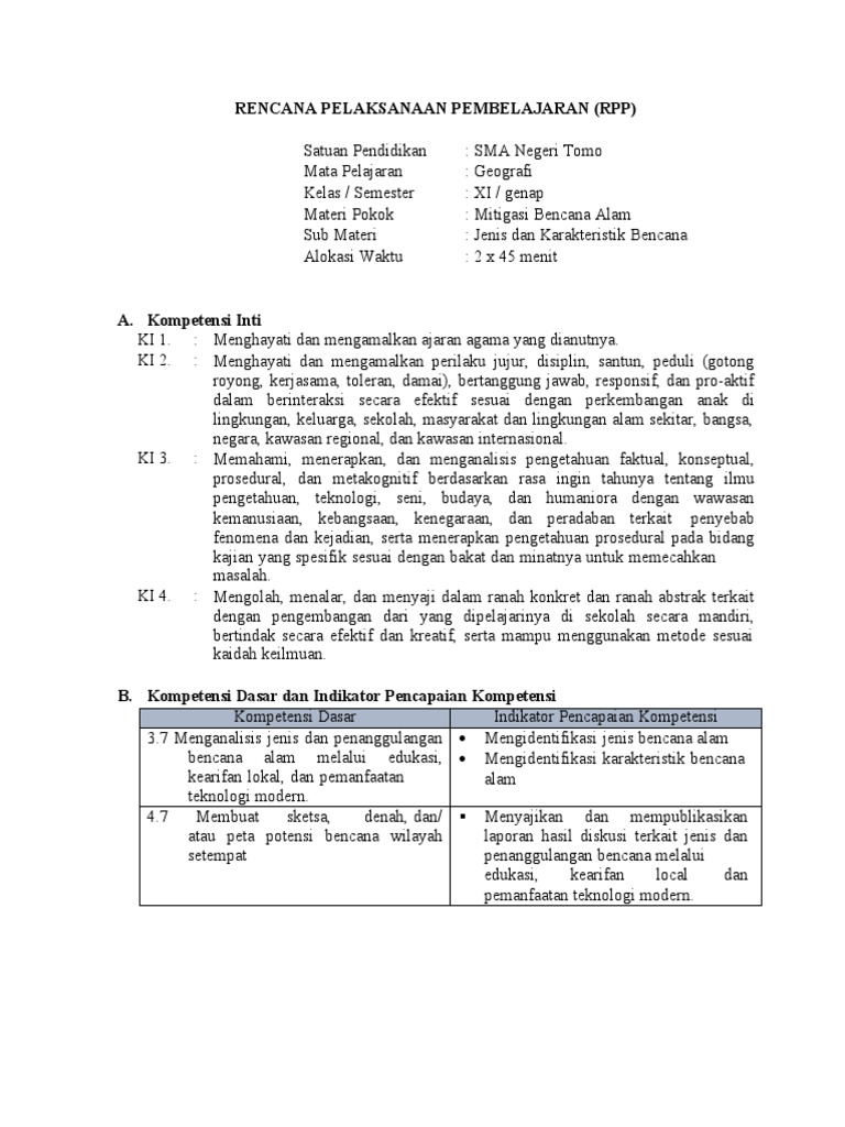 RPP Mitigasi | PDF | Karier & Perkembangan | Seni