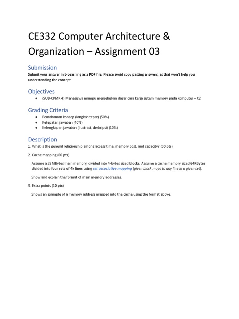CE332 Computer Architecture & Organization - Assignment 03: Submission | PDF