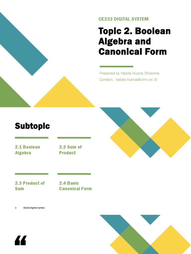 Topic 2. Boolean Algebra and Canonical Form | PDF | Boolean Algebra ...