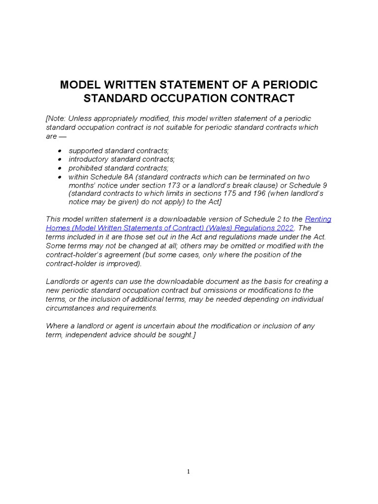Model Written Statement Periodic Standard Contract | PDF | Landlord ...