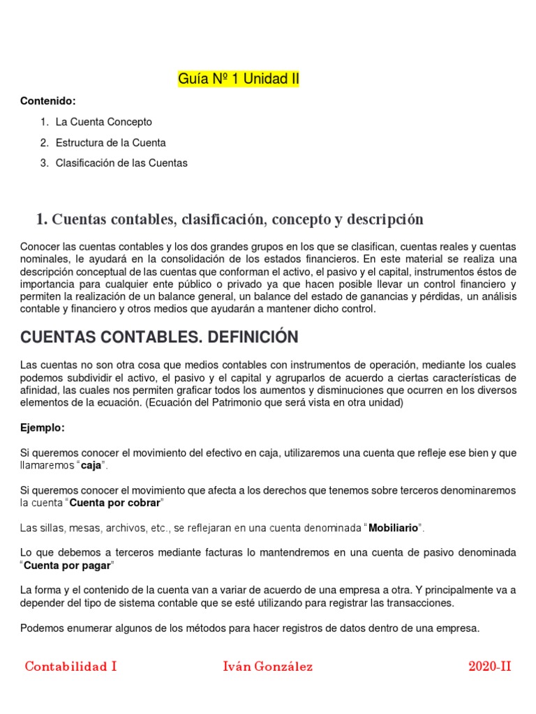 Cuentas Contables, Clasificación, Concepto y Descripción: Guía #1 ...