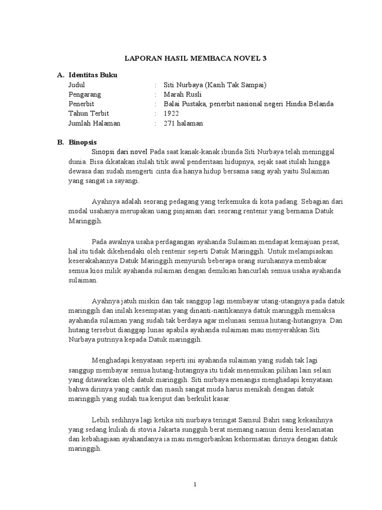 Resensi Novel Siti Nurbaya | PDF