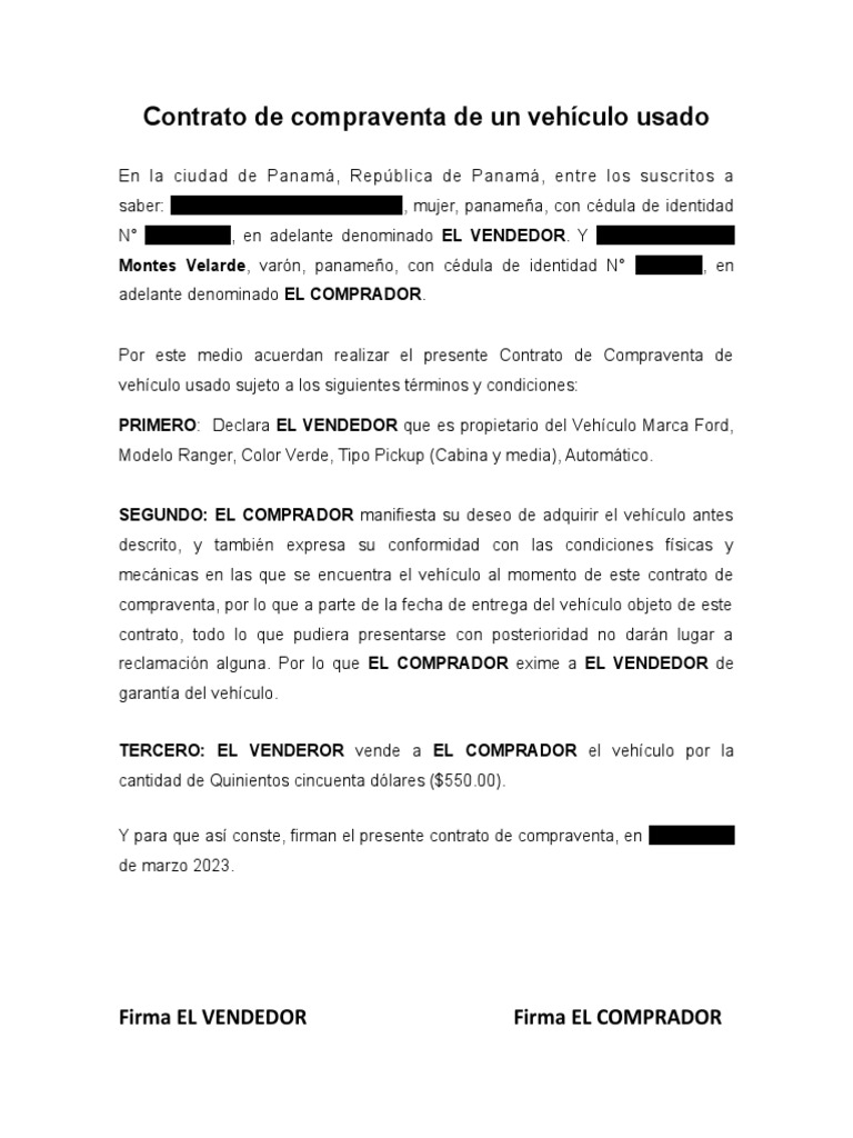 Contrato de Compraventa de Un Vehículo Usado | PDF