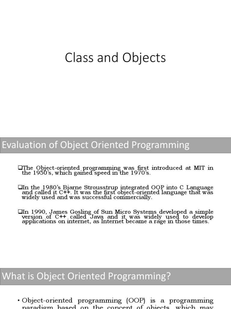 Class And Objects Pdf Object Oriented Programming Class Computer Programming