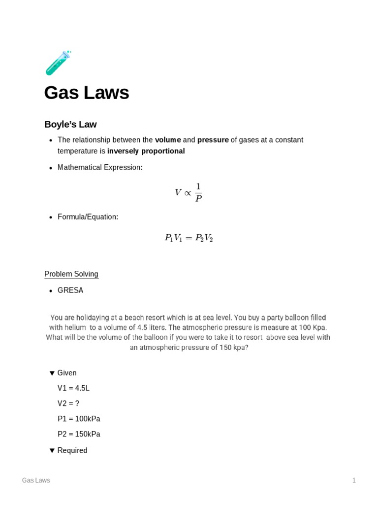 Gas Laws equations and problem solving | PDF | Gases | Temperature