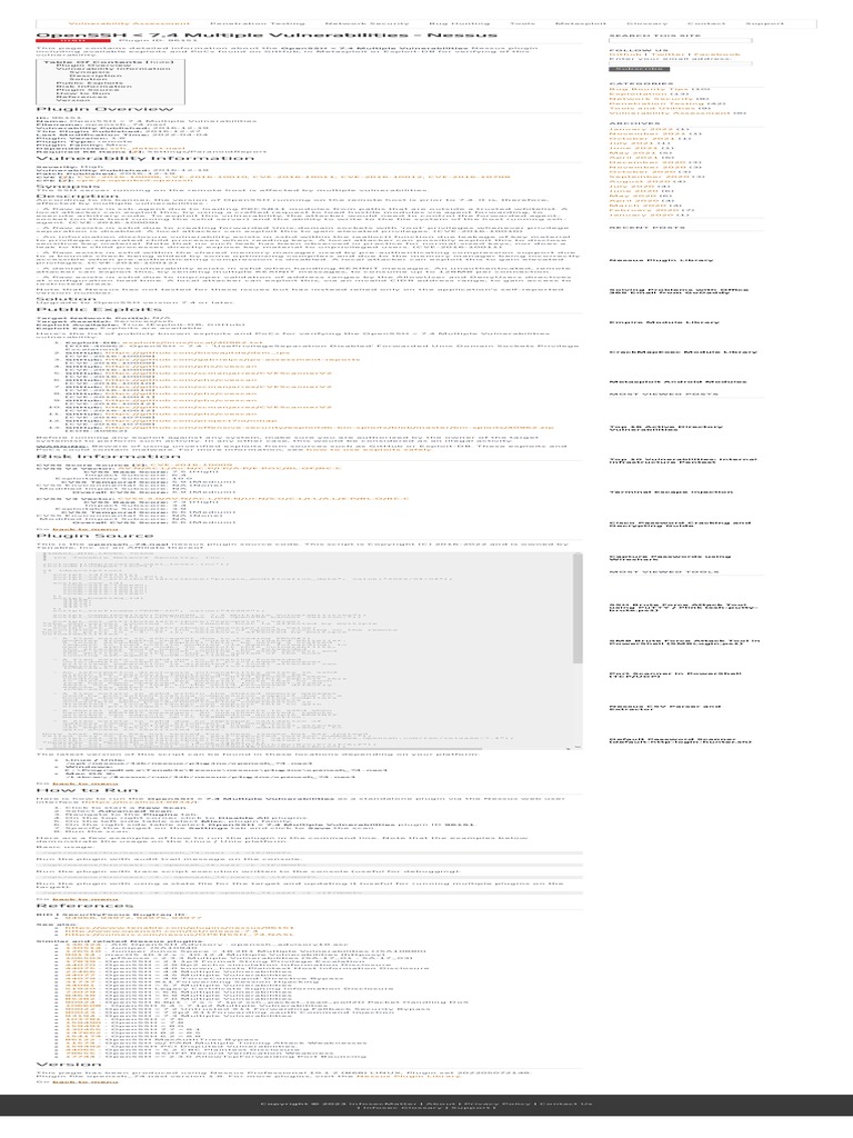 OpenSSH - 7.4 Multiple Vulnerabilities - Nessus - InfosecMatter | PDF ...