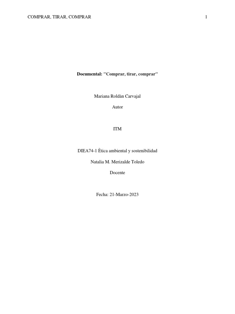 Comprar, Tirar, Comprar 1: Documental | PDF | Residuos | Economias