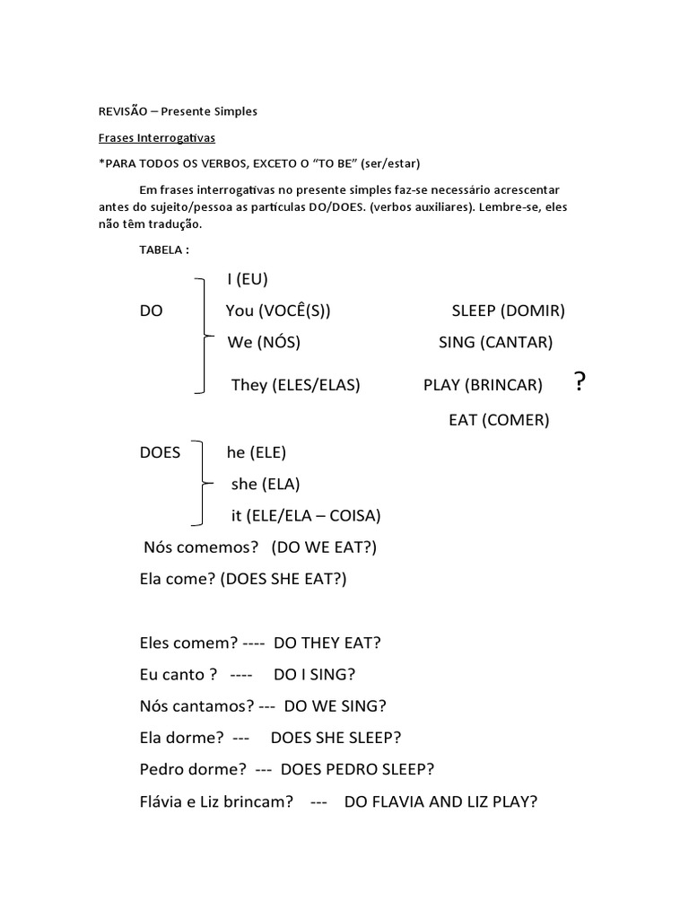 Presente Simples (Do, Does) | PDF | Assunto (gramática) | Gramática