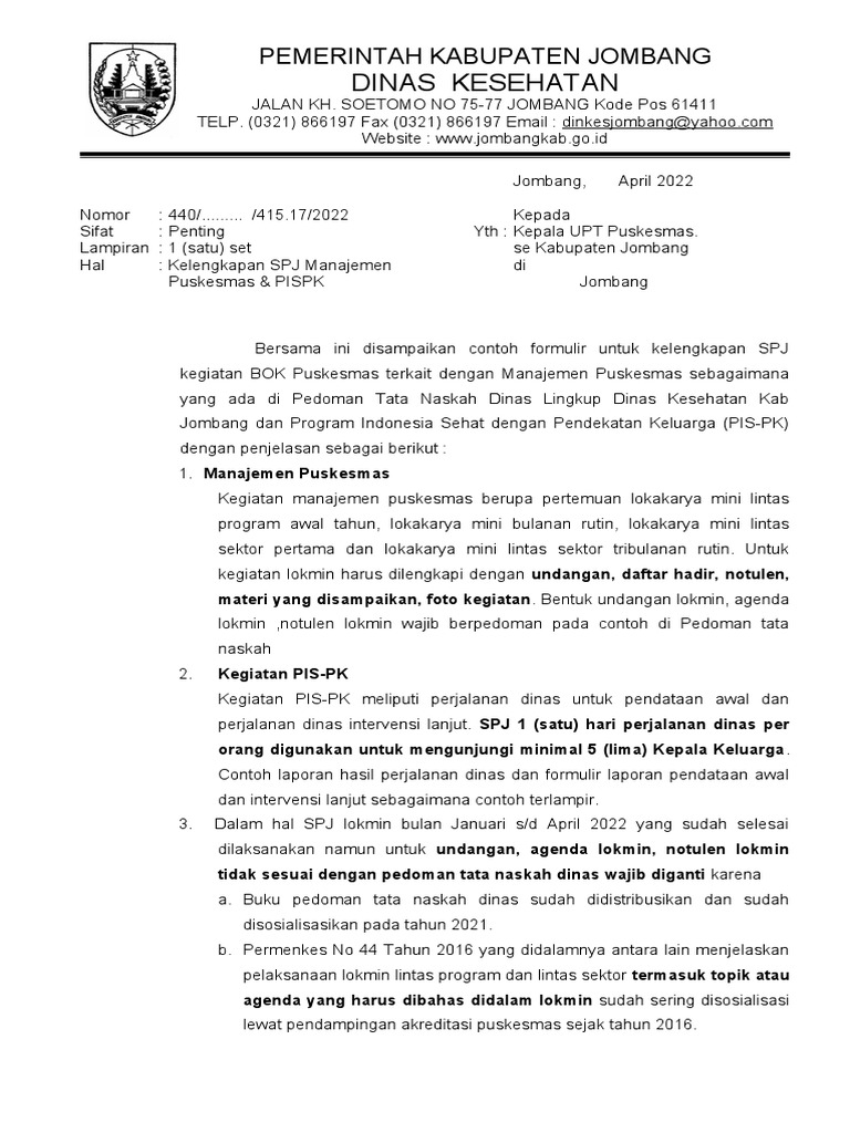 Contoh SPJ MANAJEMEN PUSKESMAS DAN PISK PK | PDF