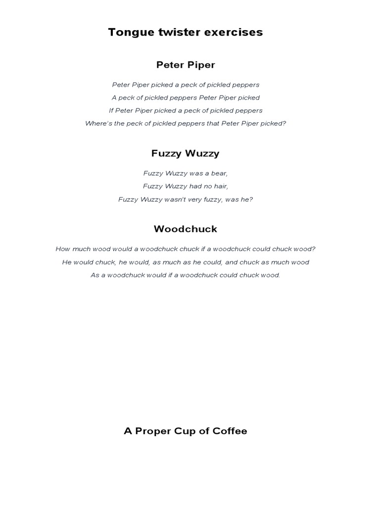 Tongue Twister Exercises: Peter Piper | PDF