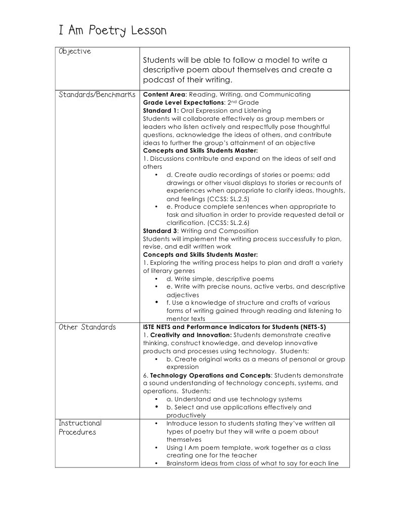 2nd Grade I Am Poetry Lesson Plan | PDF | Differentiated Instruction ...