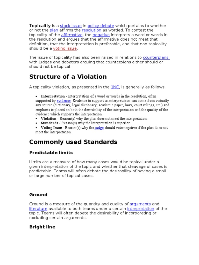 Topicality Standards and Voters | PDF | Evidence | Government
