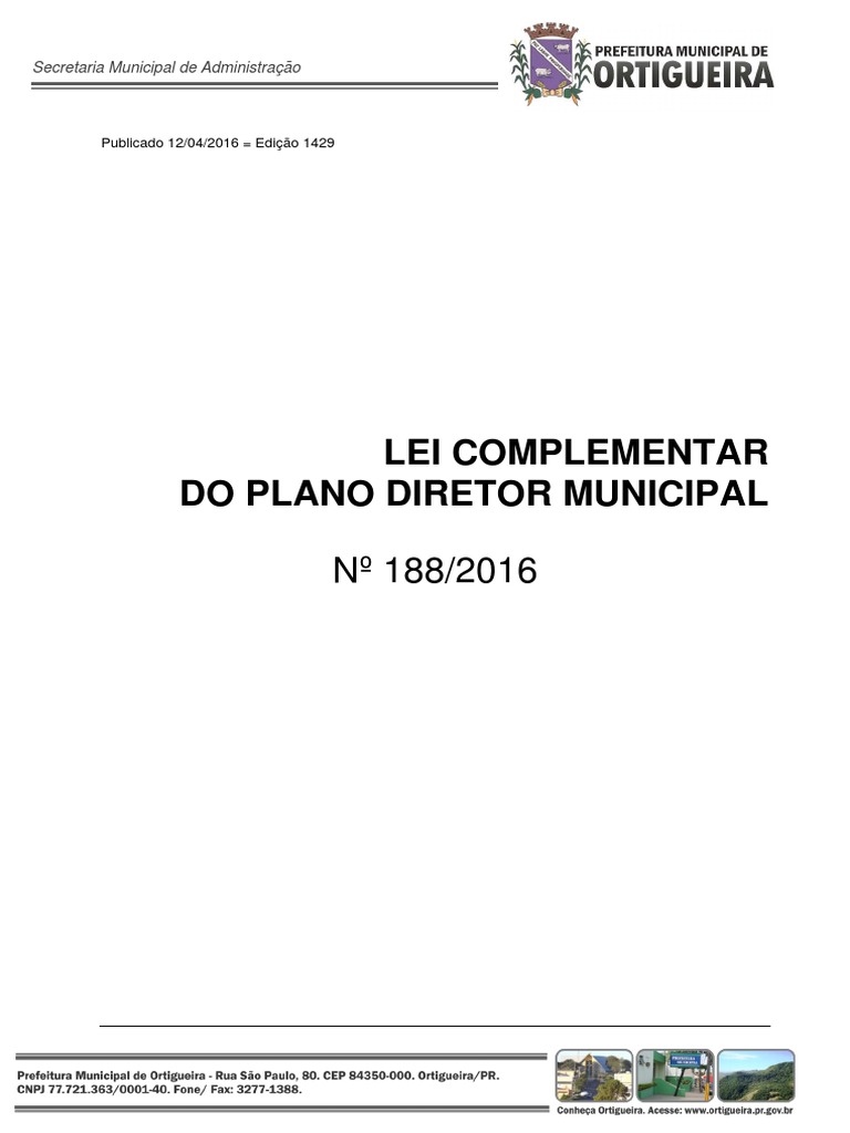Lei 188 - 2016 - Lei Plano Diretor | PDF | Planejamento urbano
