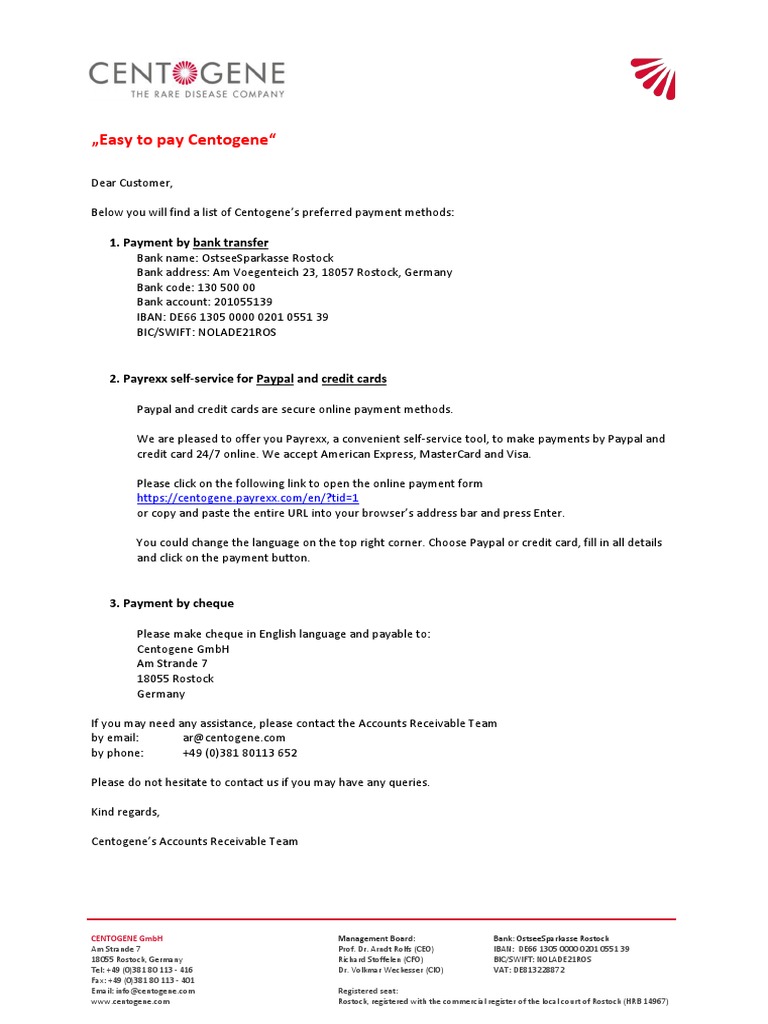 Easy Payment Options for Centogene Customers | PDF | Payments | Credit Card