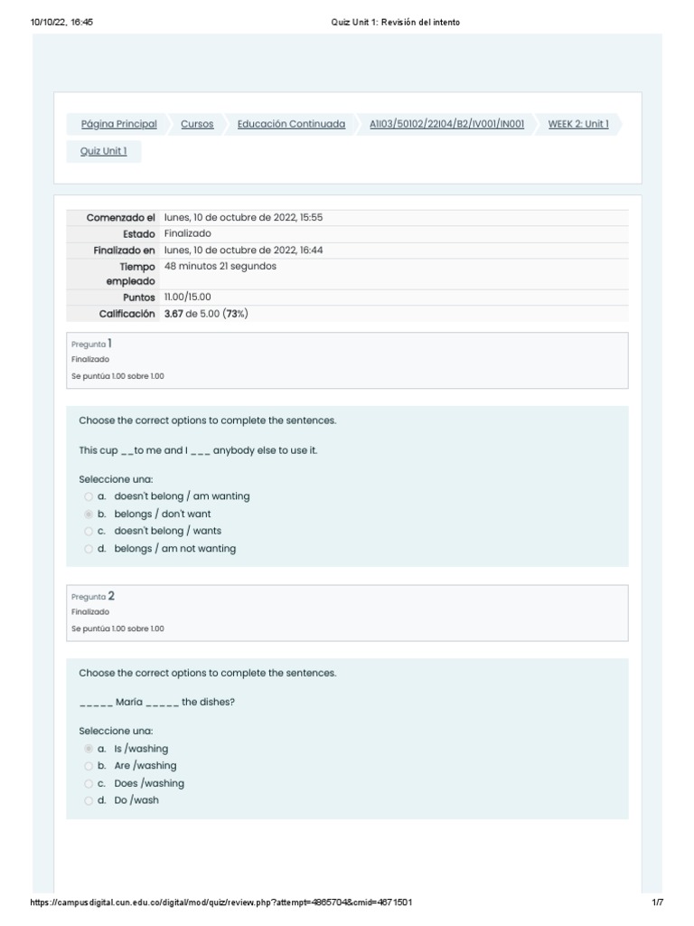 Quiz Unit 1 - Revisión Del Intento 2 | PDF
