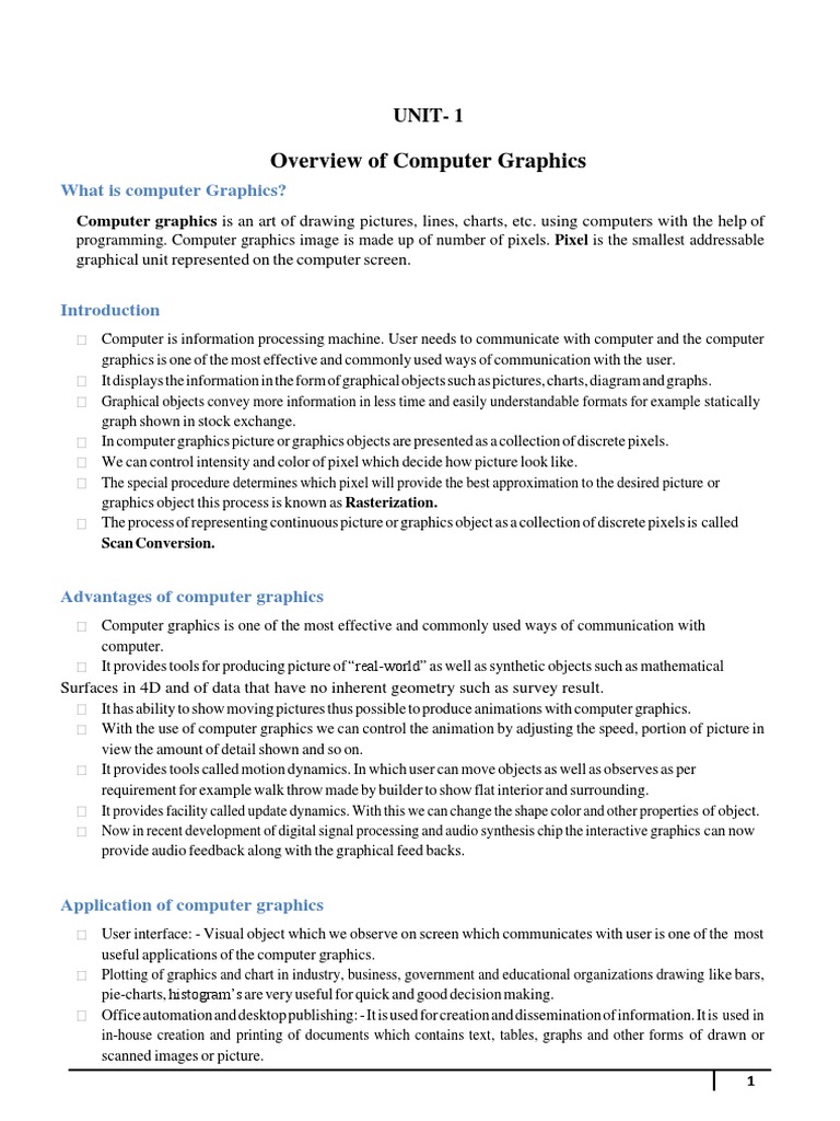 Overview of Computer Graphics: Unit-1 | PDF