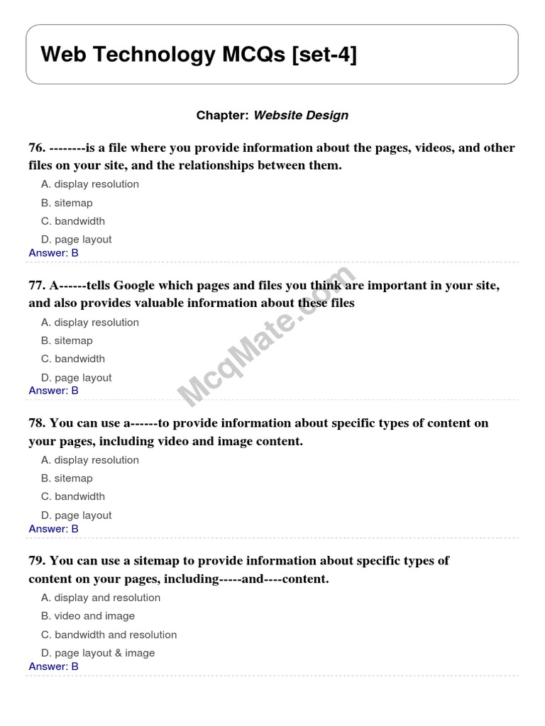 Web Technology Solved Mcqs Set 4 Pdf Websites World Wide Web
