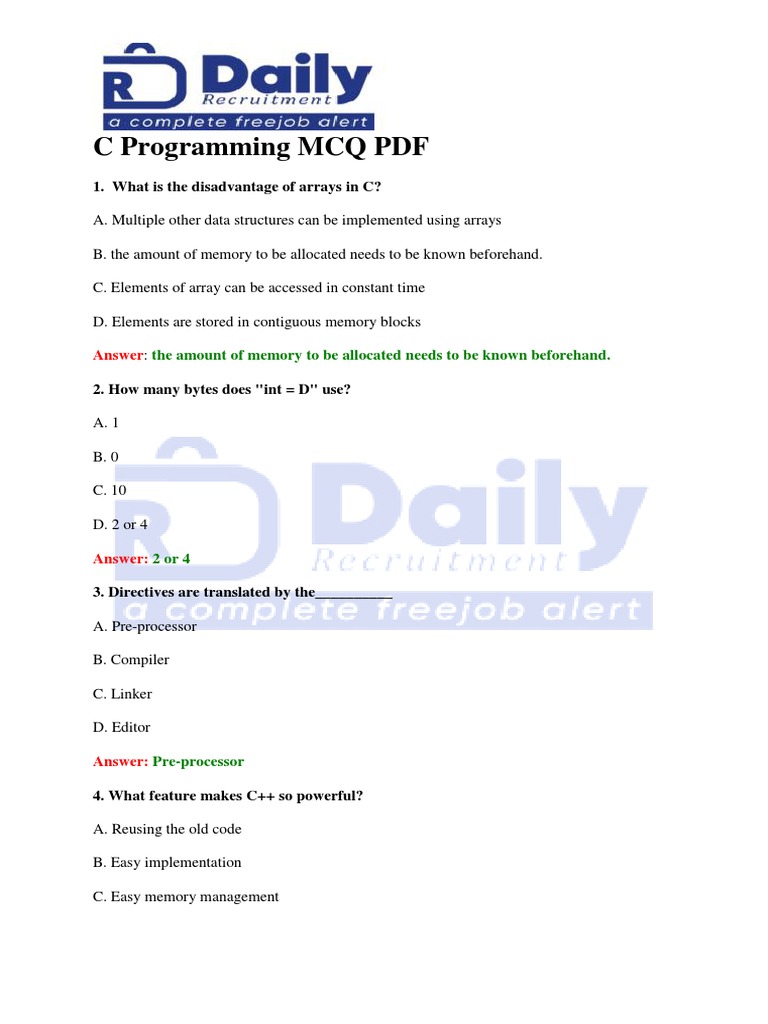 C Programming Mcq Pdf Pdf Pointer Computer Programming Computer Science 8235