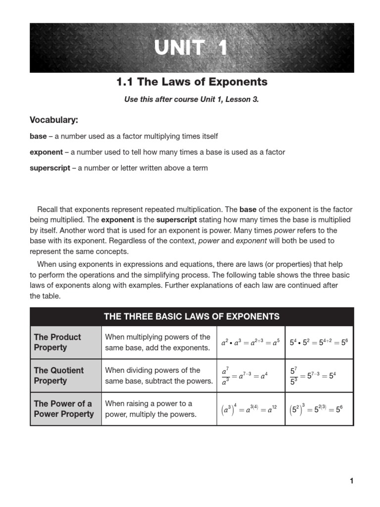 1.1 The Laws of Exponents | PDF | Multiplication | Exponentiation