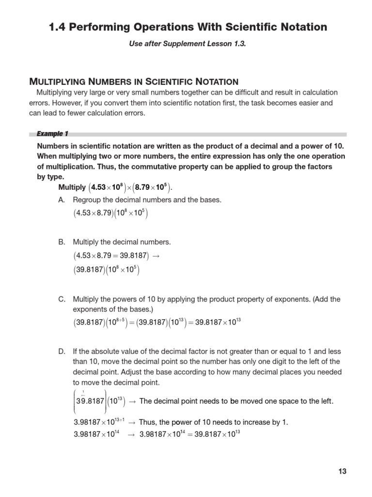 1.4 Performing Operations With Scientific Notation | PDF | Multiplication | Numbers