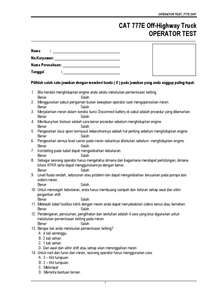 Operator Test - OHT 777E | PDF