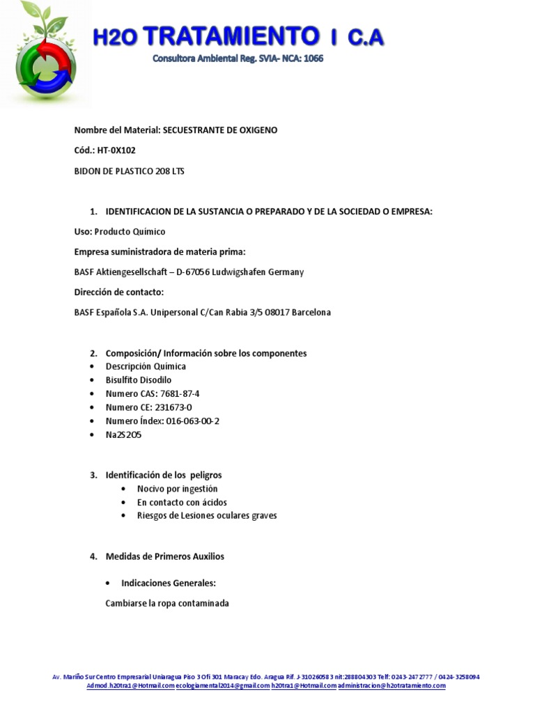 Hoja de Seguridad de Secuestrante | PDF | Agua | Química