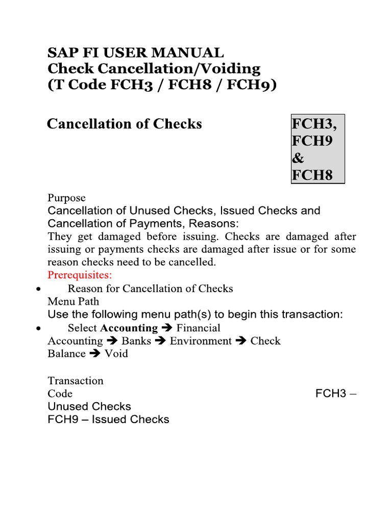 Check Cancelation - FCH3-FCH8 and FCH9 | PDF