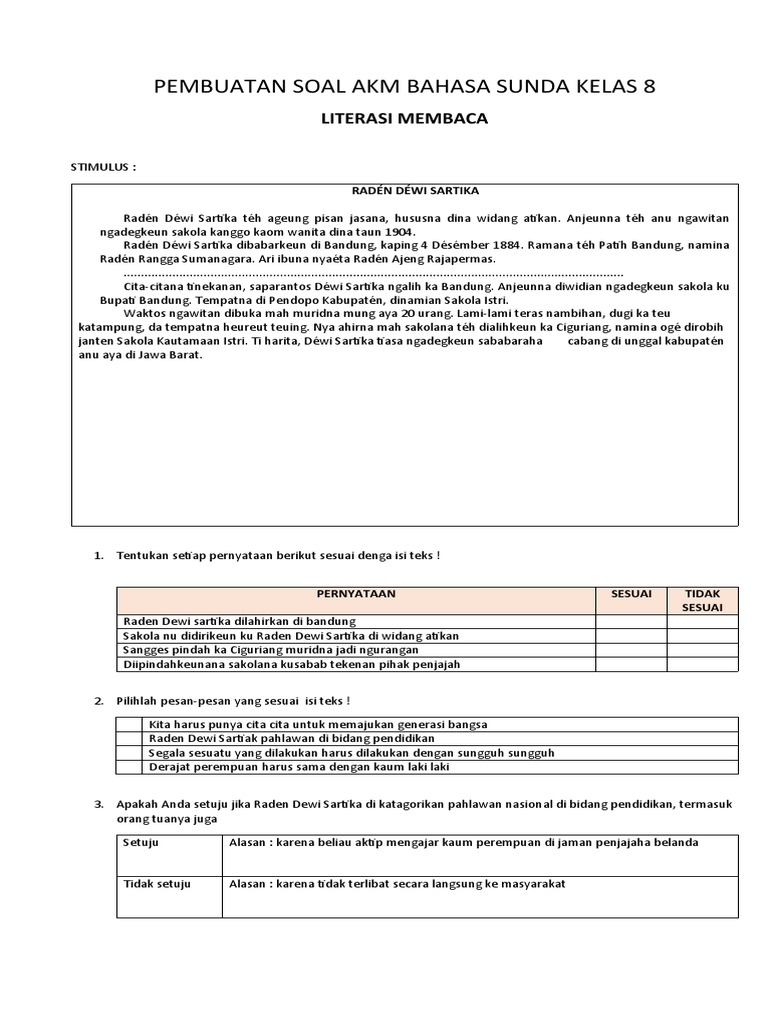 Soal Akm Bahasa Sunda Kelas 8 | PDF