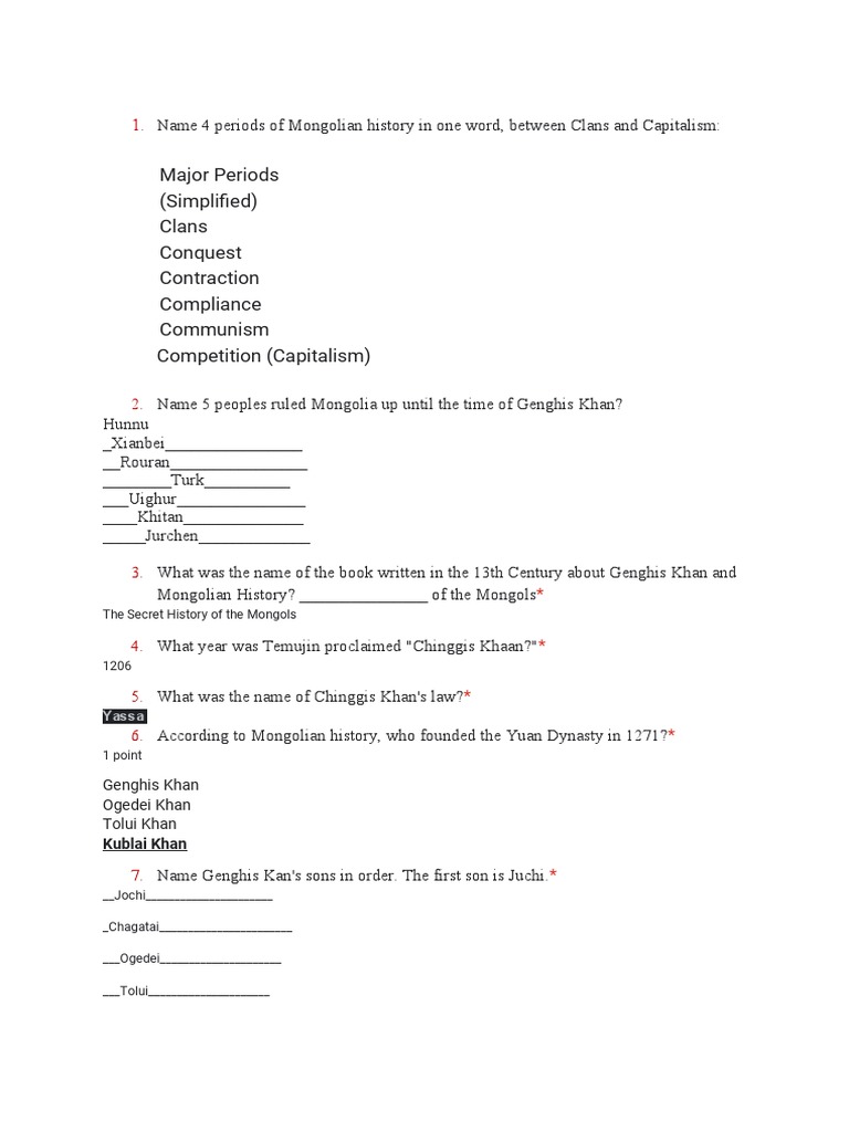Mongolian History Final Exam - Docx11 | PDF | Mongolia | Mongol Empire