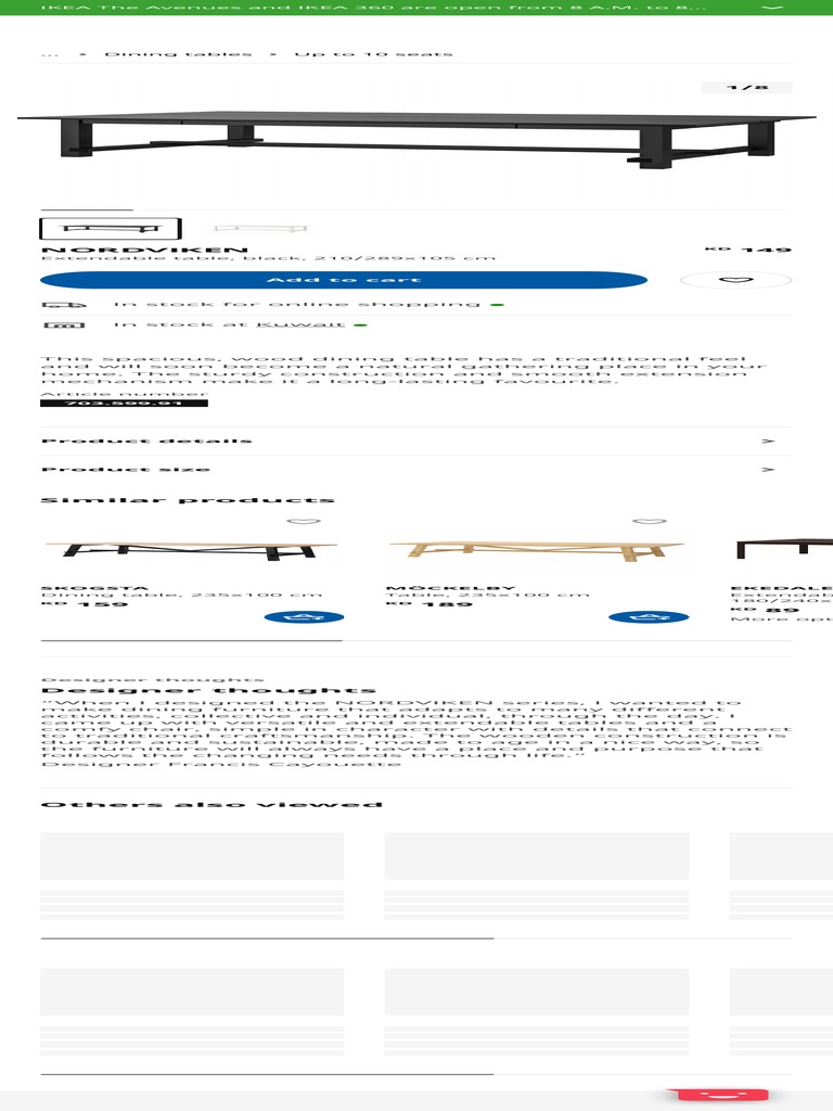 NORDVIKEN Extendable Table, Black, 210289x105 CM - IKEA | PDF