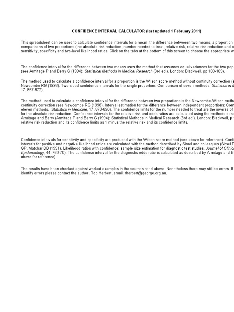 CONFIDENCE INTERVAL CALCULATOR (Last Updated 1 February 2011) | PDF ...