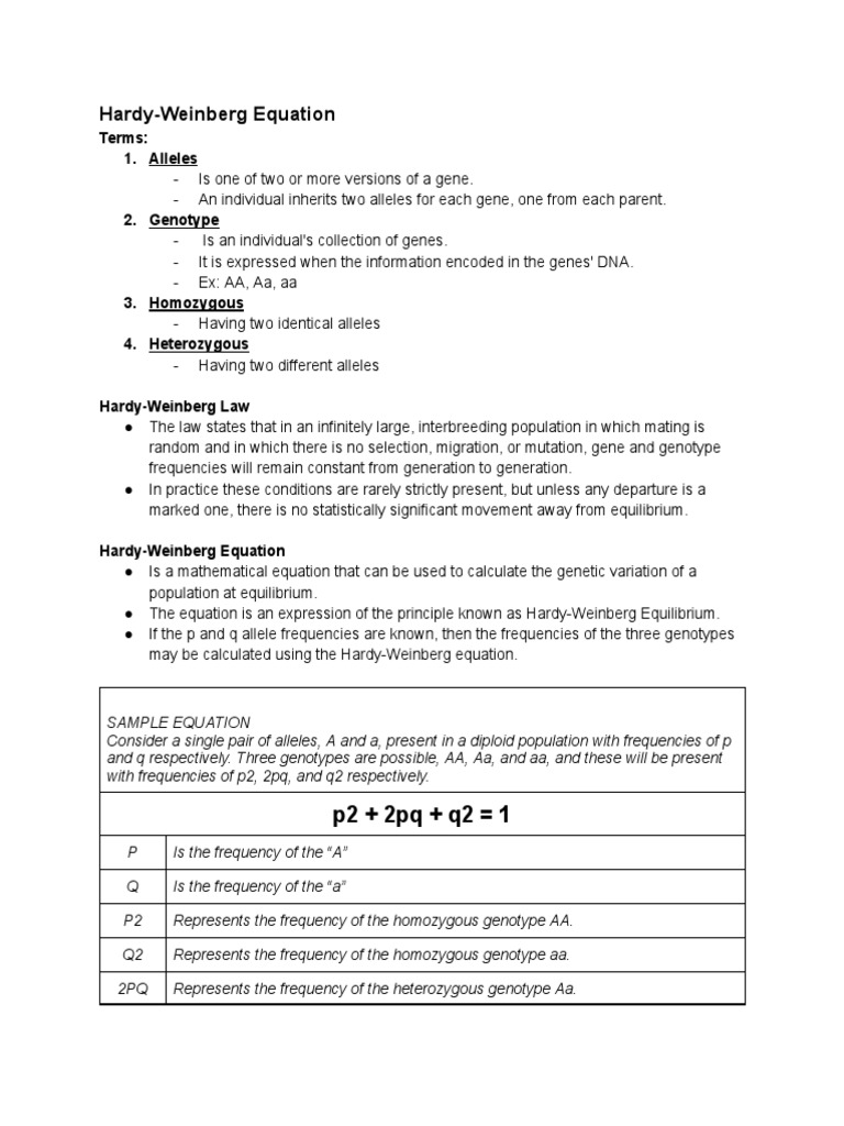 Hardy-Weinberg Equation Explained | PDF | Foreign Language Studies