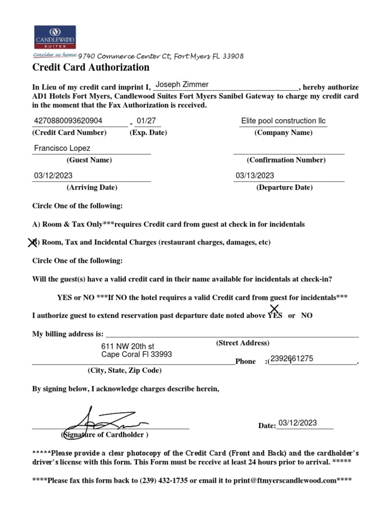 CC Authorization | PDF | Credit Card | Hotel