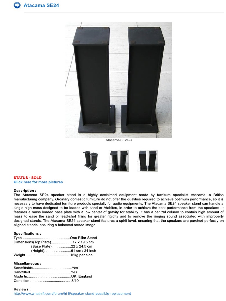 Atacama SE24 Speaker Stands Guide | PDF | Teaching Methods & Materials ...