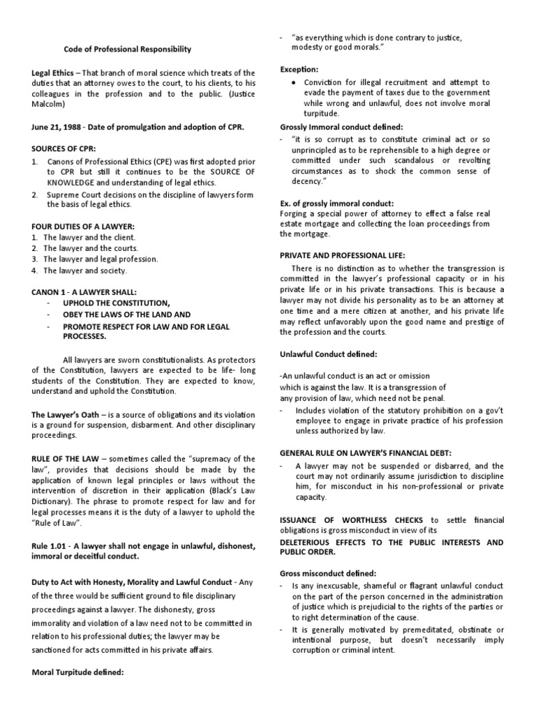 Code of Professional Responsibility | PDF | Lawyer | Practice Of Law