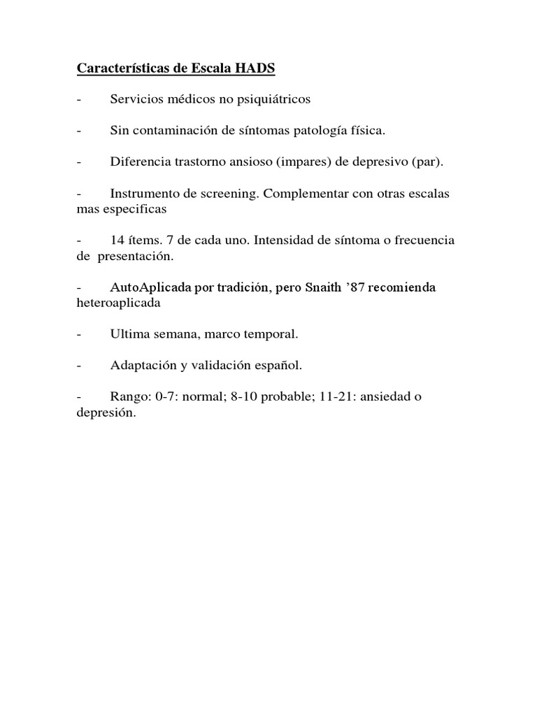 Características de Escala HADS | PDF
