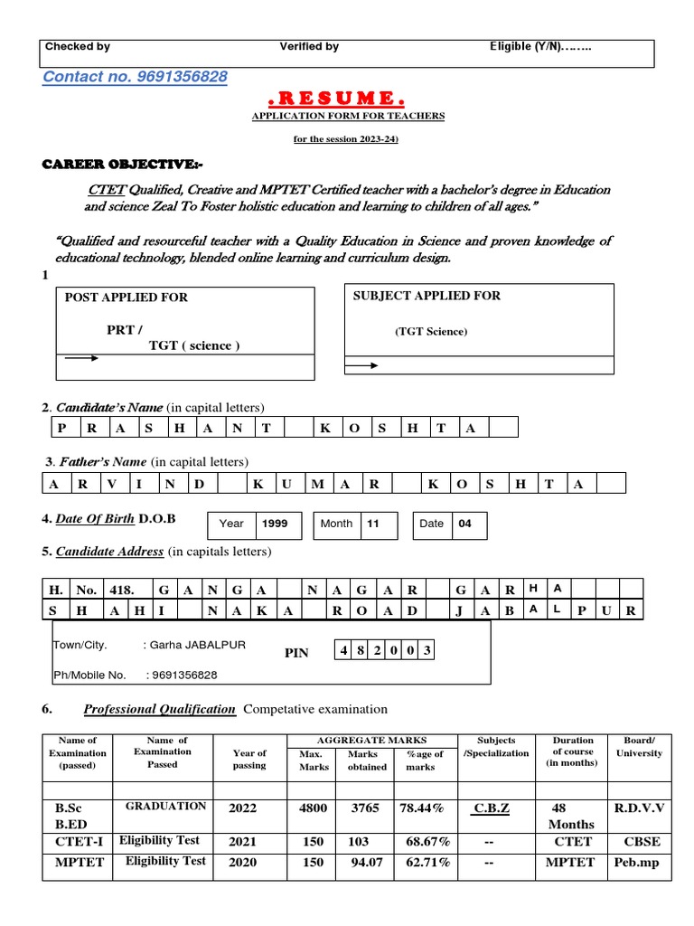 Resume With 1267photo | Download Free PDF | Qualifications | Educational Stages