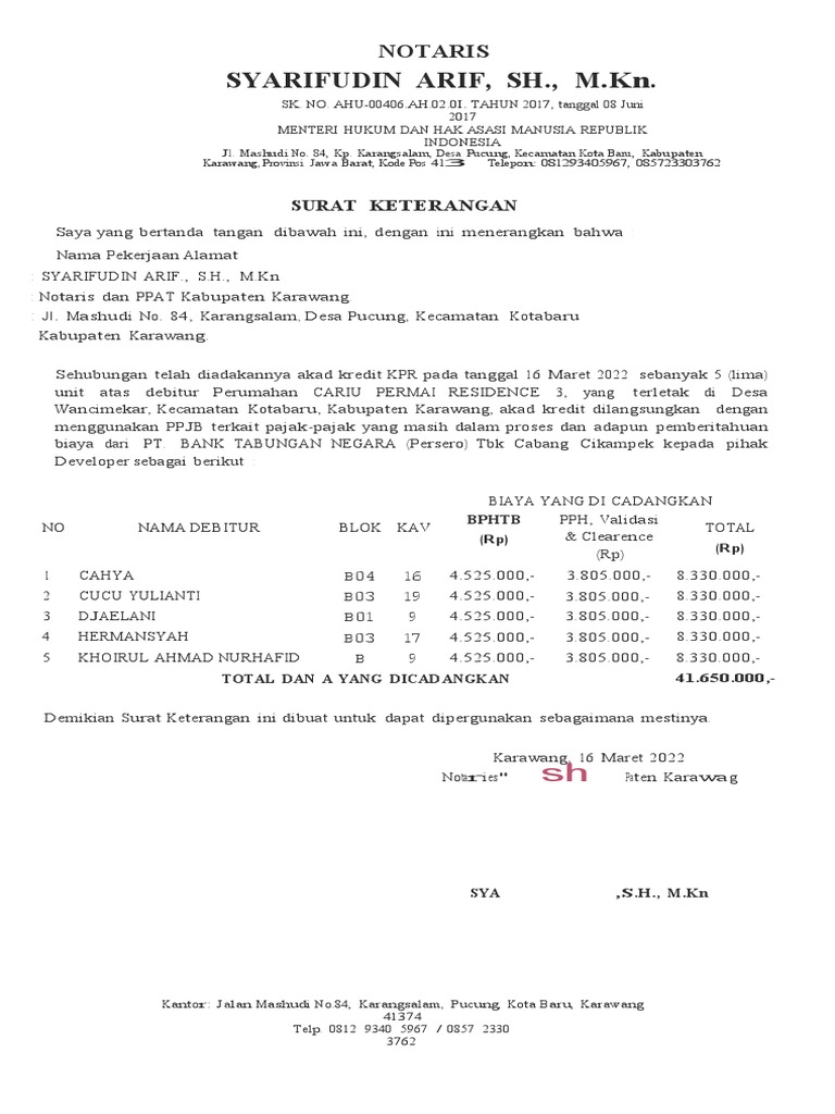 Syarifudin Arif, SH., M.KN.: Notaris | PDF