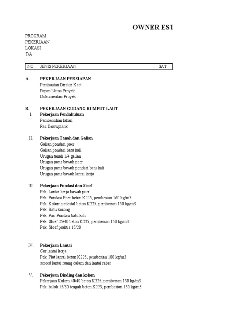 Owner Estimate: A. Pekerjaan Persiapan | PDF