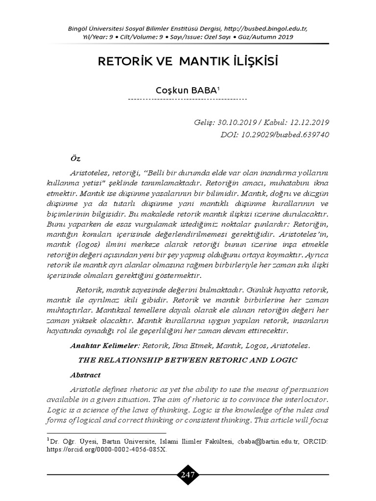 Retorik Ve Mantik İlişkisi | PDF